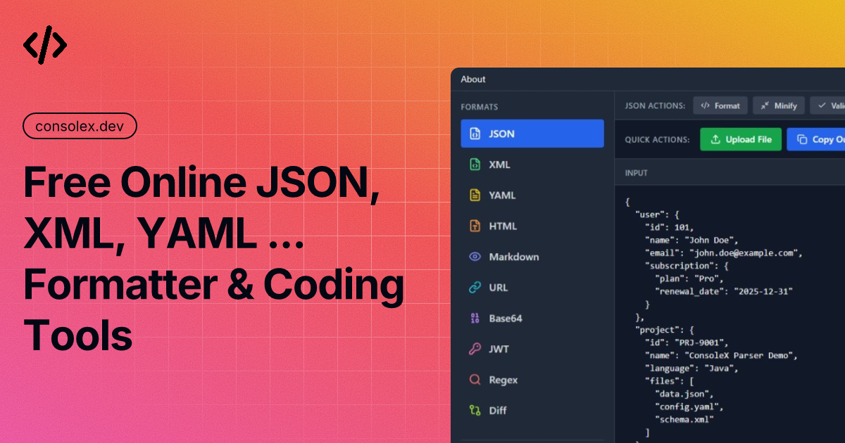 ConsoleX - Free Online JSON, XML, YAML Formatter & Code Converter Tool